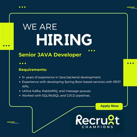 Were Hiring For A Client Senior Java Developer Recruit Champions
