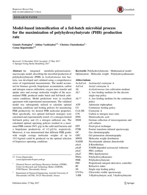 Pdf Model Based Intensification Of A Fed Batch Microbial Process For The Maximization Of