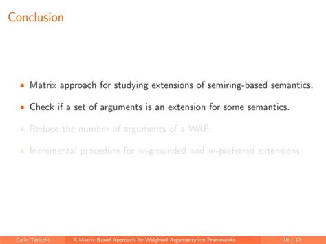 A Matrix Based Approach For Weighted Argumentation Frameworks Ppt