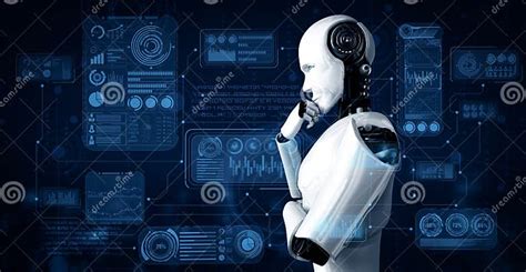 Mlp Thinking Ai Humanoid Robot Analyzing Hologram Screen Showing