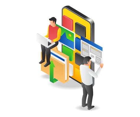 Dos Hombres Compilando Una Aplicación Para Teléfonos Inteligentes 10682409 Vector En Vecteezy