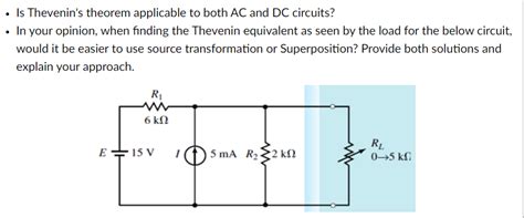 Solved Is Thevenins Theorem Applicable To Both Ac And Dc