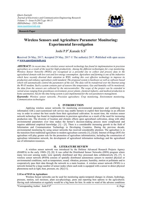 Wireless Sensors And Agriculture Parameter Monitoring Experimental Investigation Pdf