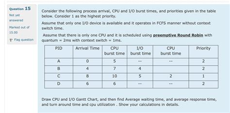 Solved Consider The Following Process Arrival CPU And I O Chegg