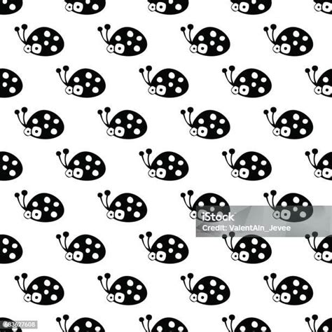 곤충과 원활한 벡터 패턴입니다 유치 한 무당벌레와 귀여운 손으로 그린 끝 없는 배경 낙서 만화 및 스케치 일련의 완벽 한 패턴 벡터 0명에 대한 스톡 벡터 아트 및 기타