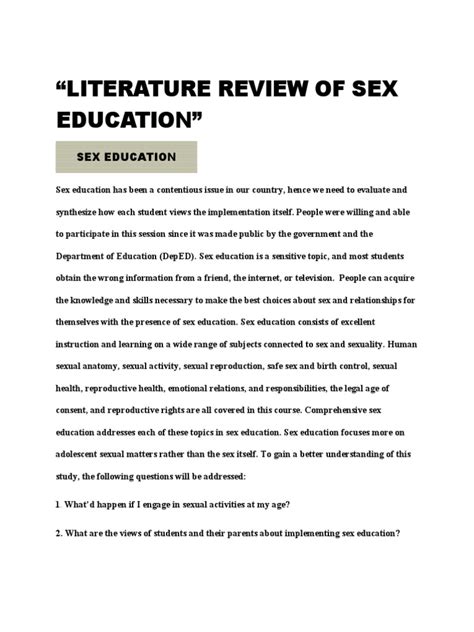 Literature Review Of Sex Education Pdf Social Science Self