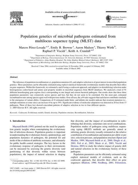 Pdf Population Genetics Of Microbial Pathogens Estimated From