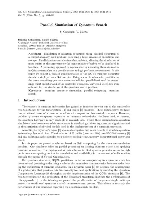 Pdf Parallel Simulation Of Quantum Search