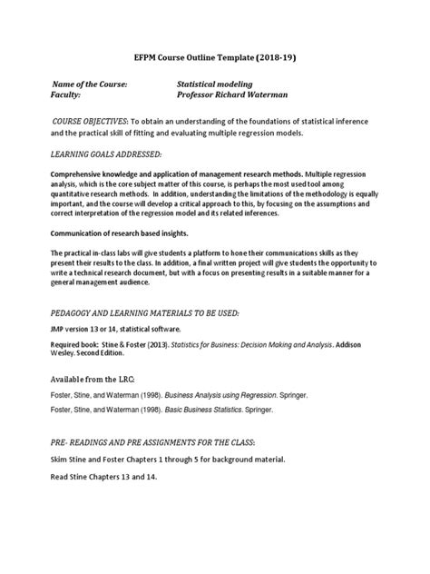 Statistical Modeling Course Outline Pdf Regression Analysis