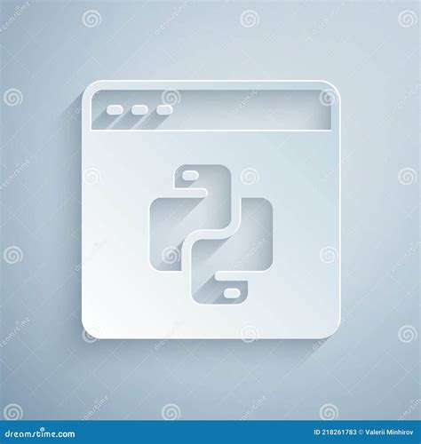 Paper Cut Python Programming Language Icon Isolated On Grey Background