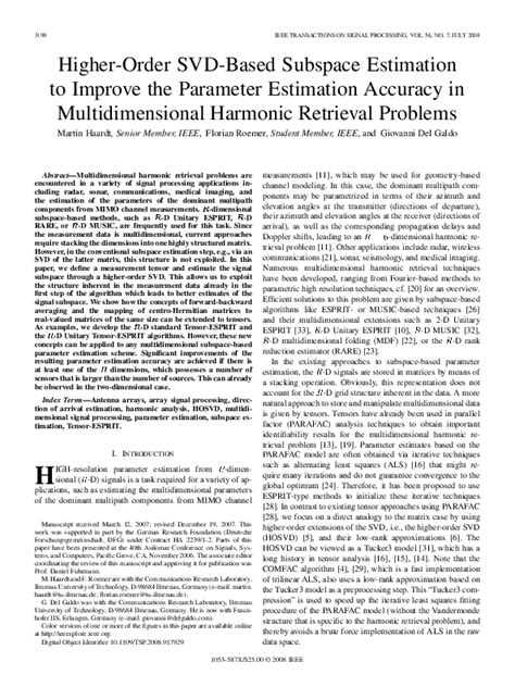 Pdf Higher Order Svd Based Subspace Estimation To Improve The Parameter Estimation Accuracy In