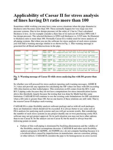 Applicability Of Caesar Ii For Stress Analysis Of Lines Having D Pdf