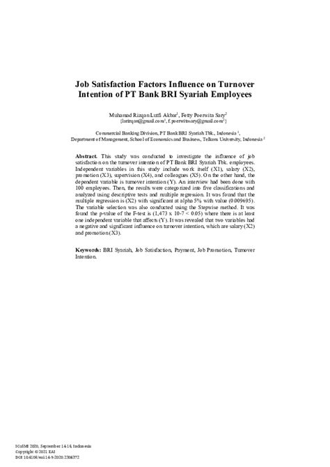 pdf job satisfaction factors influence on turnover intention of pt