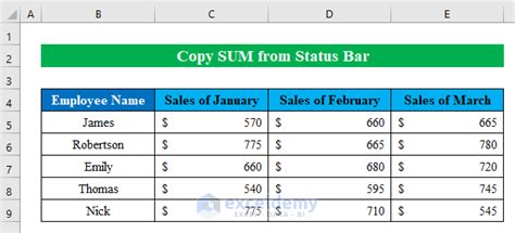 how to copy the sum from the status bar in excel 3 steps