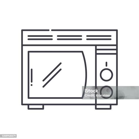 전자 레인지 스토브 아이콘 선형 절연 일러스트레이션 얇은 선 벡터 웹 디자인 기호 흰색 배경에 편집 가능한 스트로크와 개요 개념 기호 가열장치에 대한 스톡 벡터 아트 및