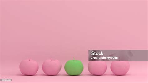 핑크 애플 녹색 사과 적합성 및 파스텔 배경 복사 공간 최소한의 과일과 개체 개념 파스텔 다채로운 사랑 스러운 그림 예술 3 차원 일러스트 레이 션에 다른 개념 개념에 대한