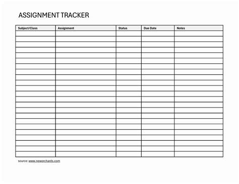 Free Downloadable Assignment Tracker Excel