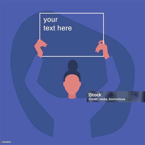 그들의 머리 위에 빈 포스터 템플릿을 들고 젊은 여성 캐릭터 조롱 Lorem Ipsum에 대한 스톡 벡터 아트 및 기타 이미지 Lorem Ipsum 개념 공란