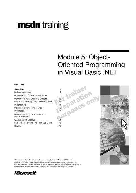 0041 Course Oop In Vb Dotnet Cont Ent S Over View 1 Defining Classes