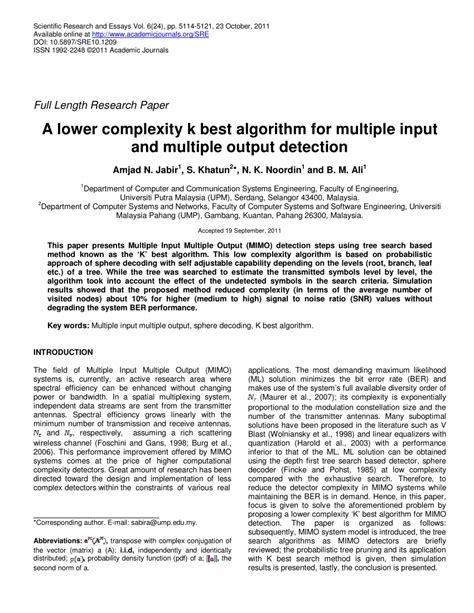 Pdf A Lower Complexity K Best Algorithm For Multiple Input And