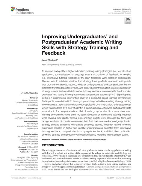 Pdf Improving Undergraduates And Postgraduates Academic Writing Skills With Strategy