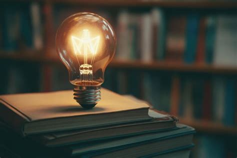 Light Bulb On Book Stack Premium Ai Generated Image