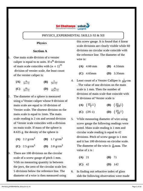 Physics Experimental Skills Xi And Xii Qp Pdf Physical Quantities