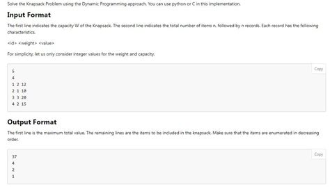 Solved Solve The Knapsack Problem Using The Dynamic Chegg