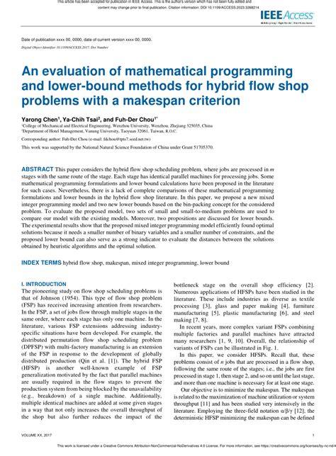 PDF An Evaluation Of Mathematical Programming And Lower Bound Methods For Hybrid Flow Shop
