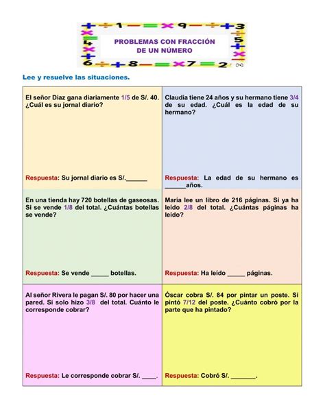 Problemas Con Fracción De Un Número Worksheet Problemas Matematicos