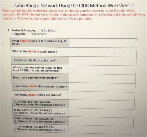 Solved Solve This Worksheet Subnetting A Network Using The CIDR Method Course Hero