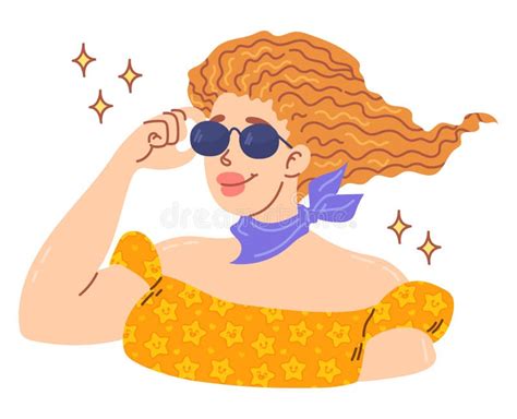 Cool Girl With Sunglasses Character With Curly Hairstyle Cartoon