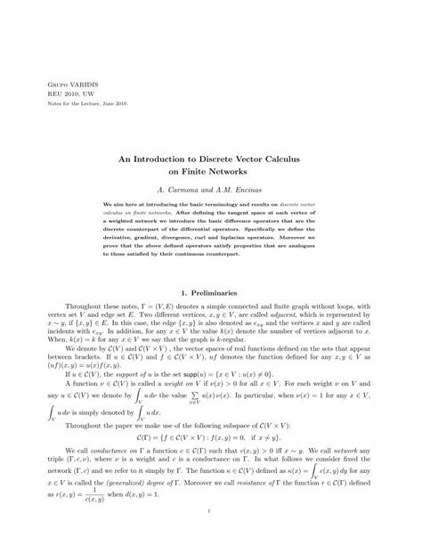 Pdf An Introduction To Discrete Vector Calculus On Finite Networks Dokumen Tips