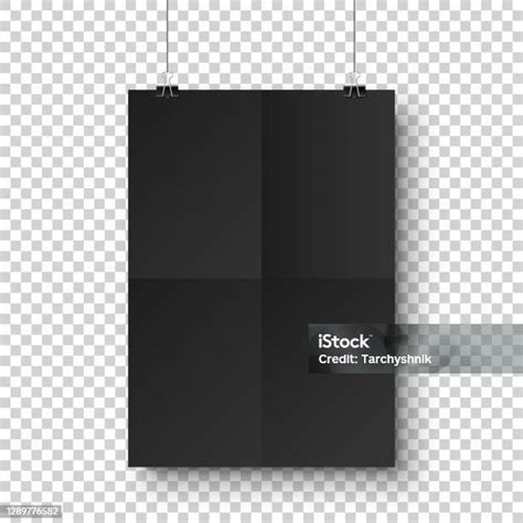 A4 포맷과 종이 클립의 그림자가 있는 사실적인 검은색 매달려 있는 빈 종이 시트 투명한 체크 어백 한 배경에 바인더 포스터 템플릿 또는 모형을 디자인합니다 벡터