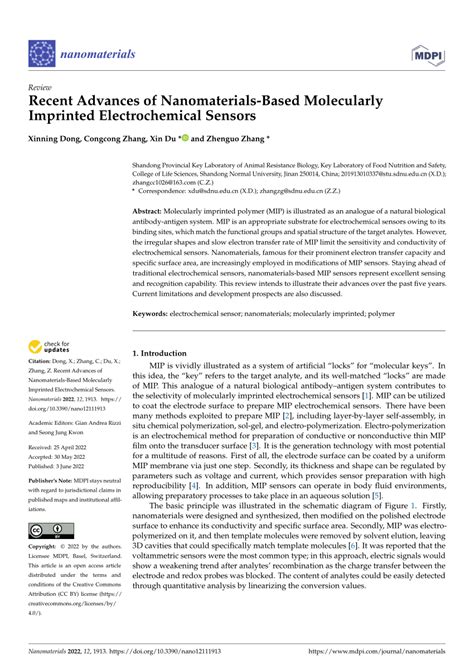 Pdf Recent Advances Of Nanomaterials Based Molecularly Imprinted