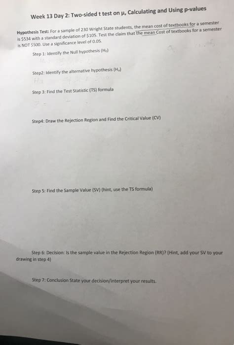 Solved Week 13 Day 2 Two Sided T Test On Calculating And