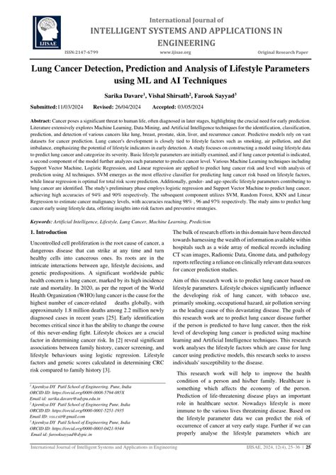 Pdf Lung Cancer Detection Prediction And Analysis Of Lifestyle Parameters Using Ml And Ai
