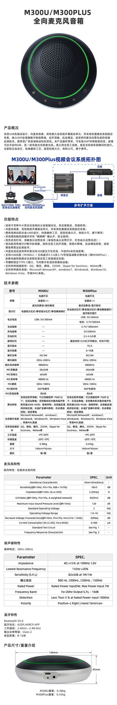 M300u M300plus全向麦克风音箱 数字阵列麦克风 恩平市诺讯电声科技器材厂 视频会议设备 麦克风厂家 会议设备 数字音频 诺讯电声科技 有线无线麦克风 视频会议系统 数字会议系统