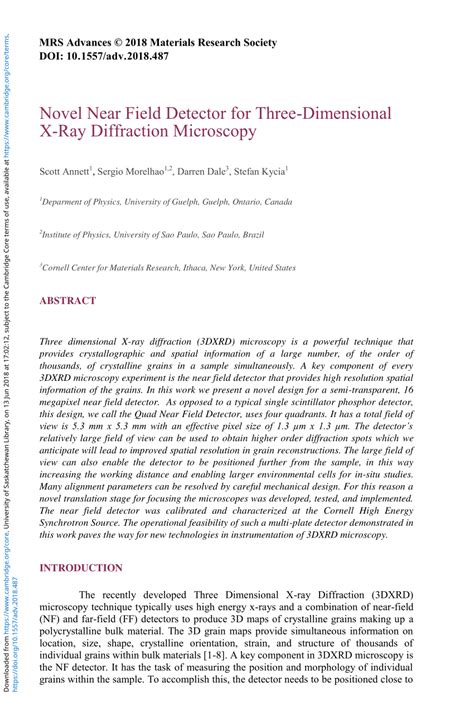 Pdf Novel Near Field Detector For Three Dimensional X Ray Diffraction