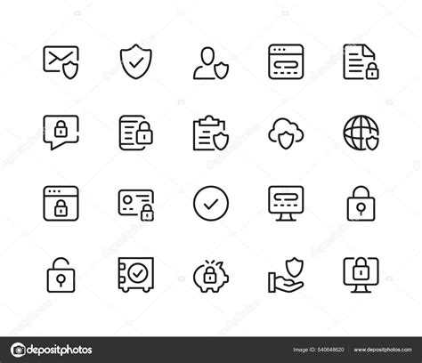 Computer Security Line Icons Cybersecurity Data Protection Outline Symbols Set Stock Vector By