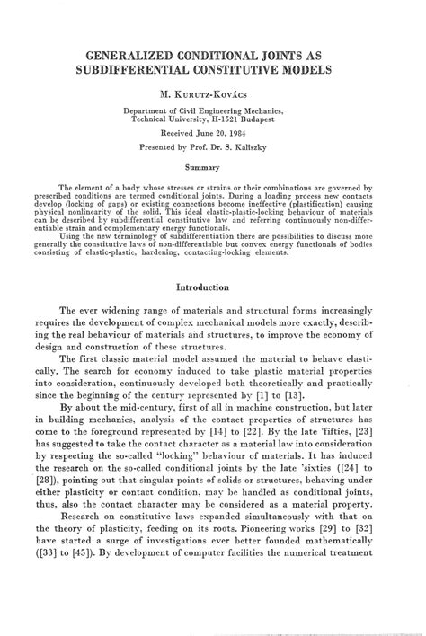 Pdf Generalized Conditional Joints As Subdifferential Constitutive Models