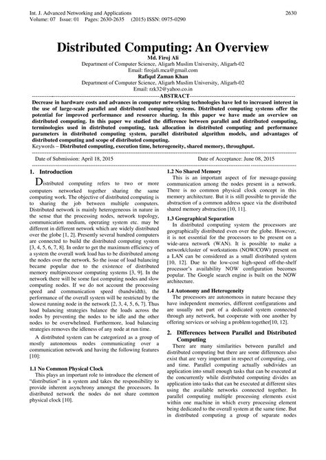 Distributed Computing An Overview Pdf Computer Networking Computing