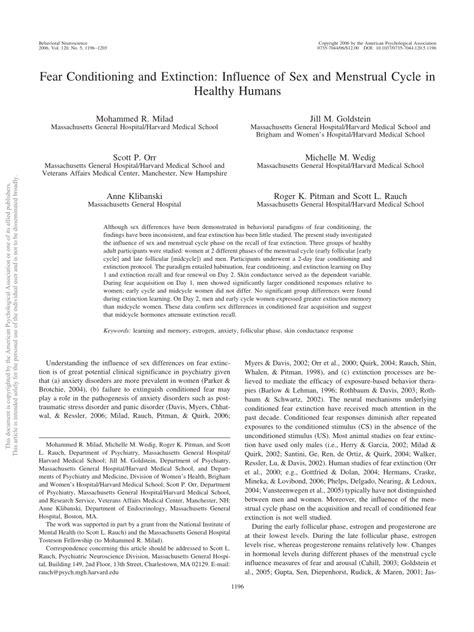 Fear Conditioning And Extinction Influence Of Sex And Menstrual Cycle In Healthy Humans