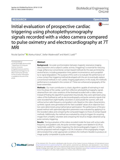Pdf Initial Evaluation Of Prospective Cardiac Triggering Using Photoplethysmography Signals