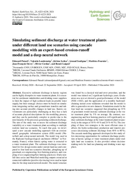 Pdf Simulating Sediment Discharge At Water Treatment Plants Under