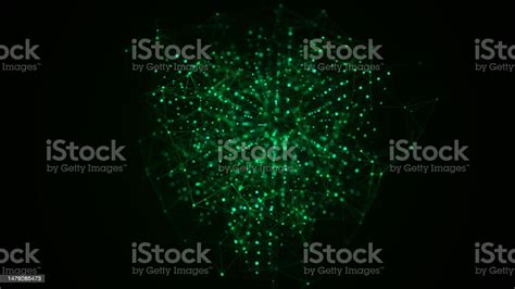 사이버 공간에서 연결된 입자가 있는 미래형 큐브 기술 블록체인 개념입니다 빅 데이터 흐름 연결 암호 화폐 산업의 역동적 인 흐름의 시각화 3d 렌더링 녹색에 대한 스톡 사진