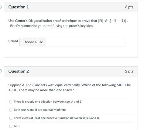 Solved Question 1 6 Pts Use Cantors Diagonalization Proof