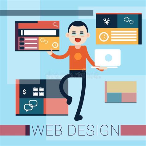 Man Web Designer Graphic Design Background Stock Vector Illustration