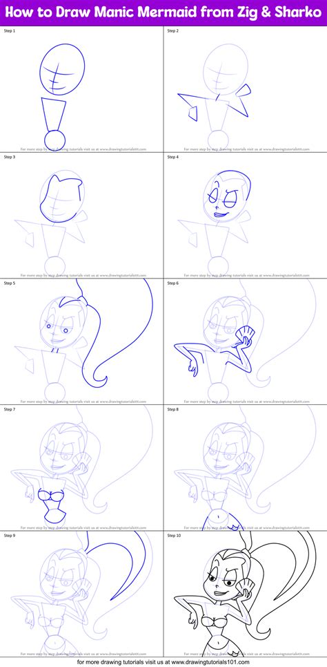 How To Draw Manic Mermaid From Zig And Sharko Zig And Sharko Step By Step