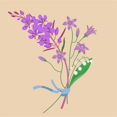 다양한 야생화의 꽃다발 프리미엄 벡터